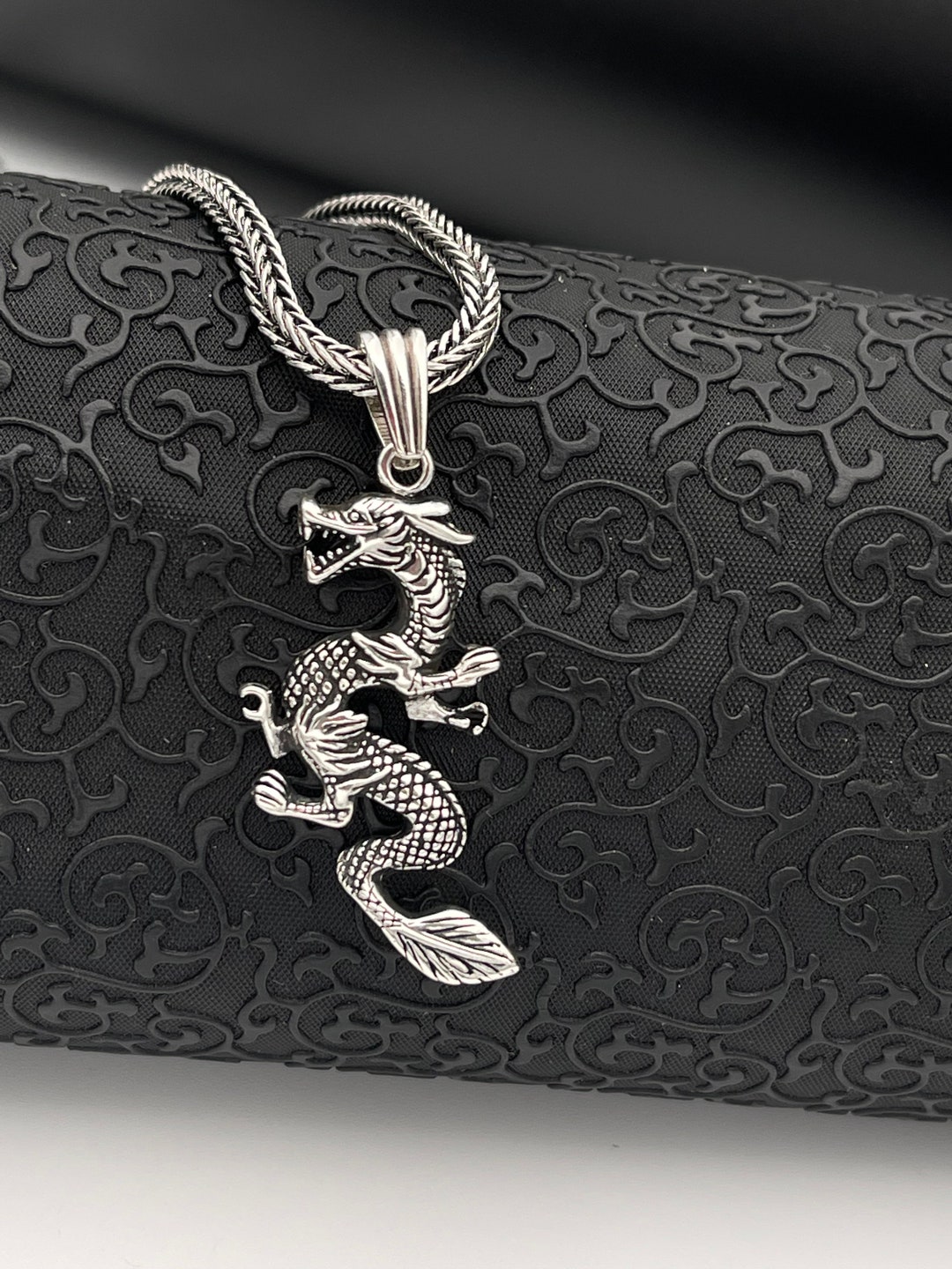 925 Sterling Silver Dragon Pendant, Silver Dragon Charm, Oxidized ...