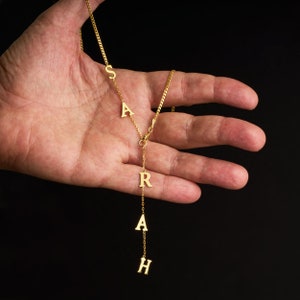 Gold Plated Lariat Name Necklace With Curb Chain, Y Necklace ...