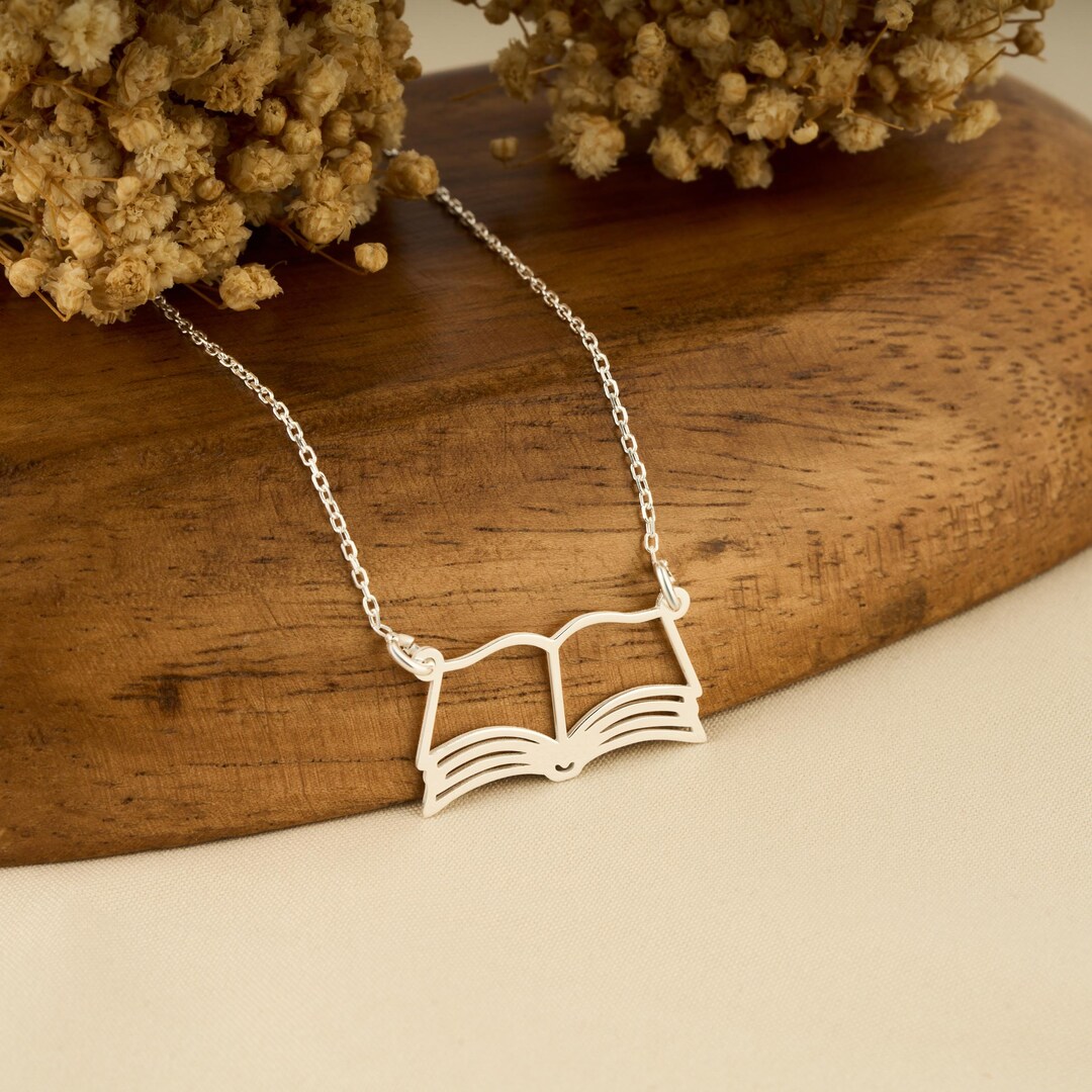 Sterling Silver Book Necklace | Minimalist Reader Jewelry - Etsy