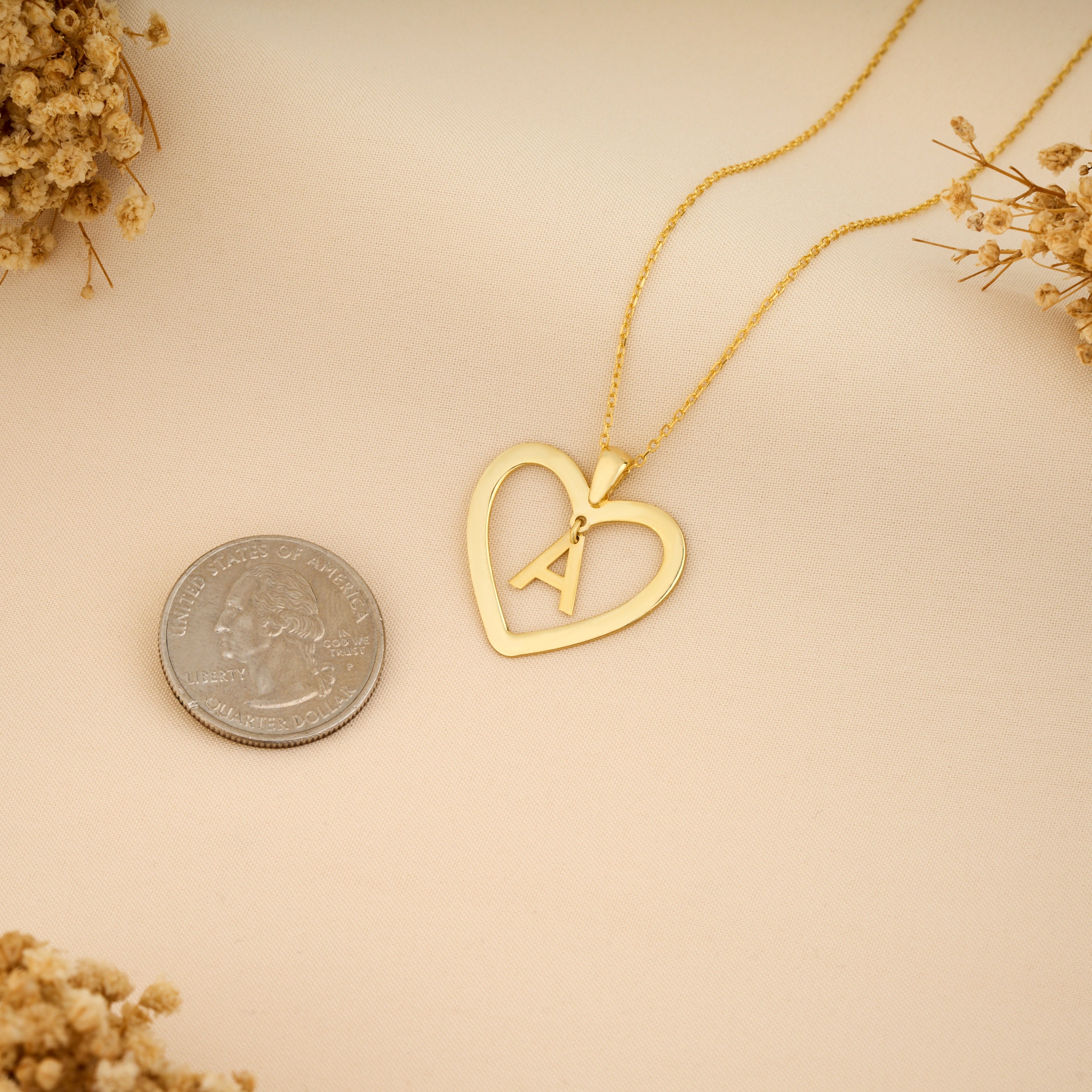 Sterling Silver Heart Initial Necklace: Personalized Letter Pendant - Etsy