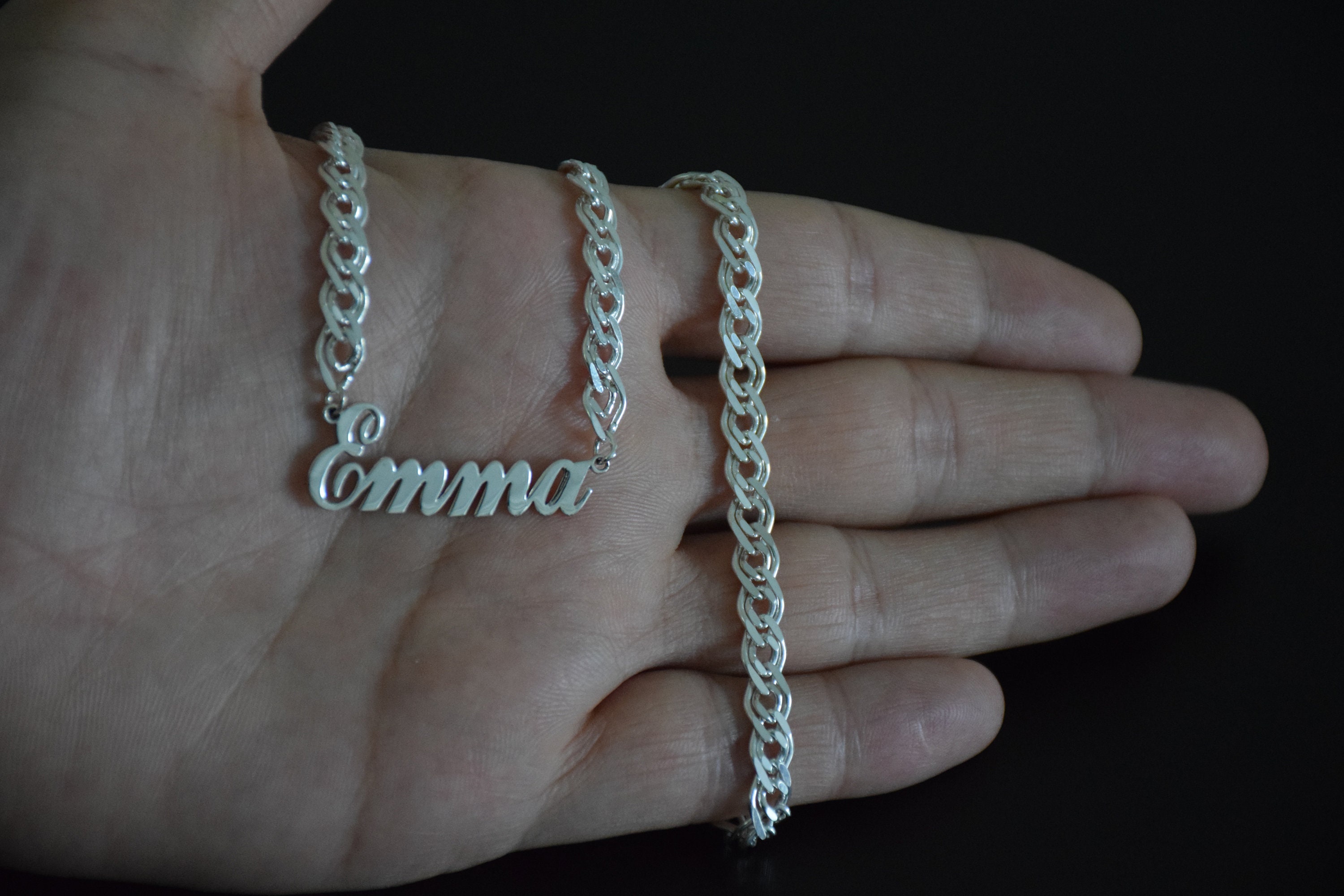 Sterling Silver Name Necklace With Thick Chain Name Necklace - Etsy