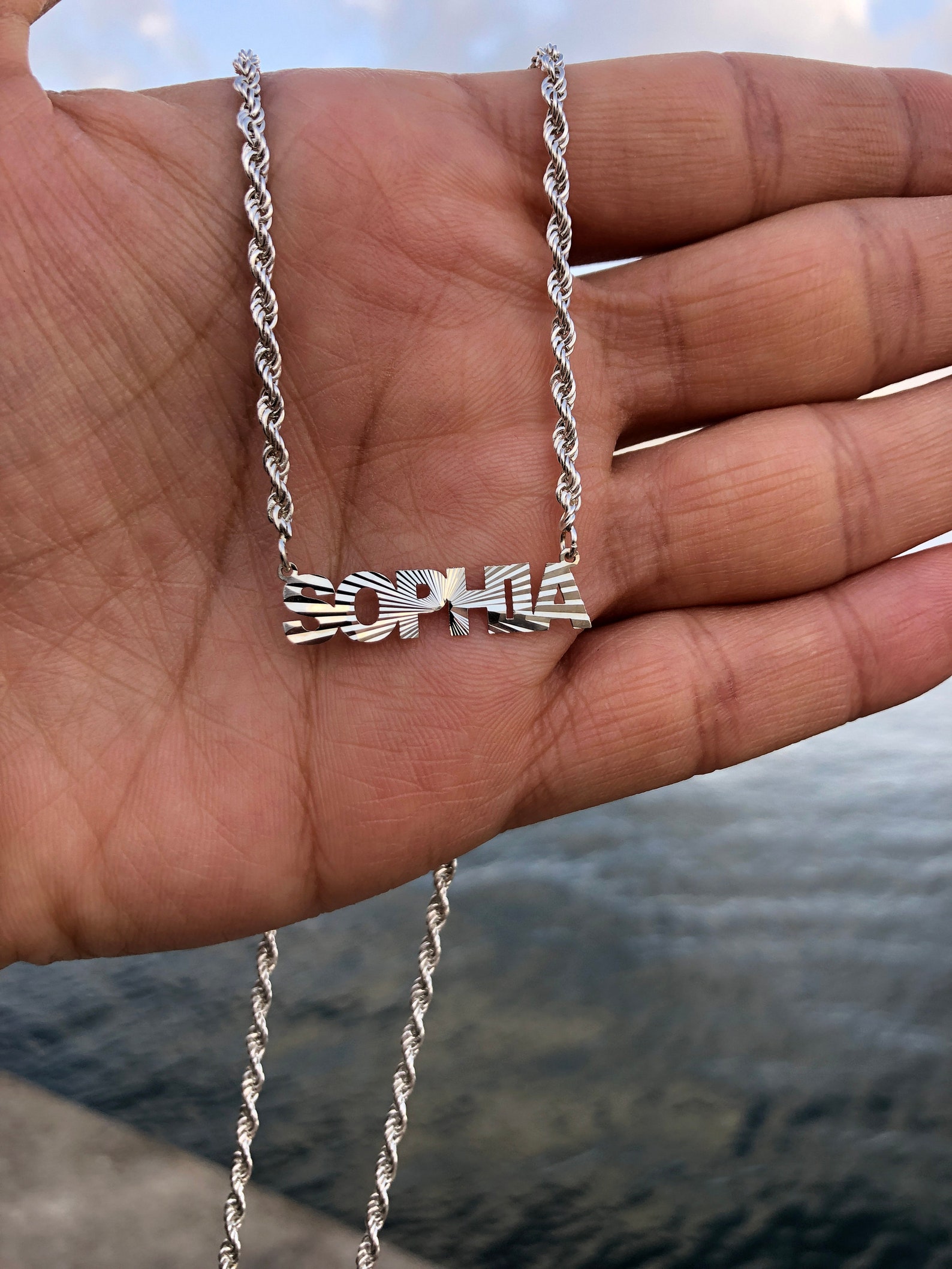 925 Sterling Silver Personalized Name Necklace With Rope Chain | Etsy