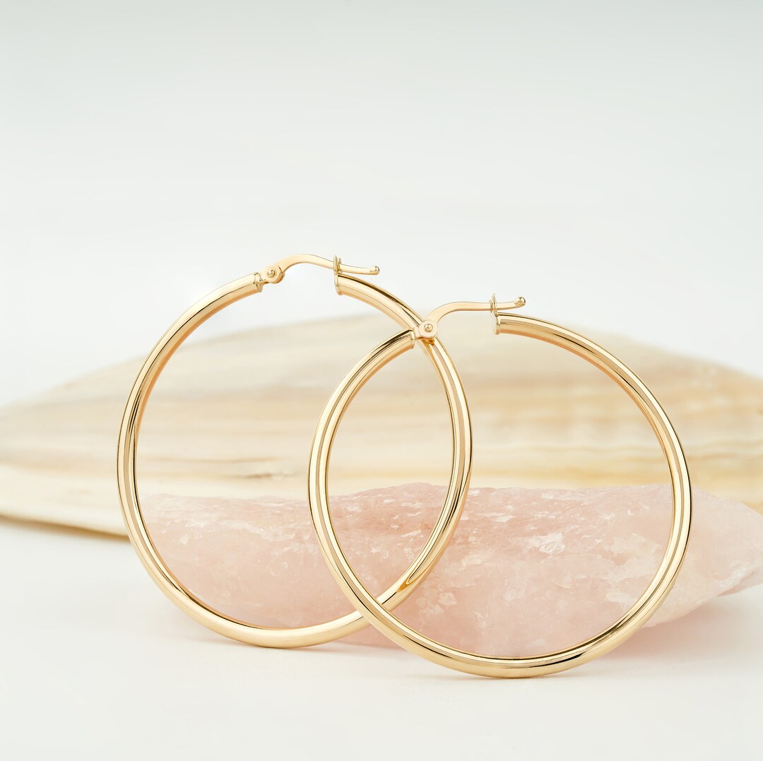 14K Solid Gold Hoop Earrings: Classic Yellow Gold Endless Hoops - Etsy