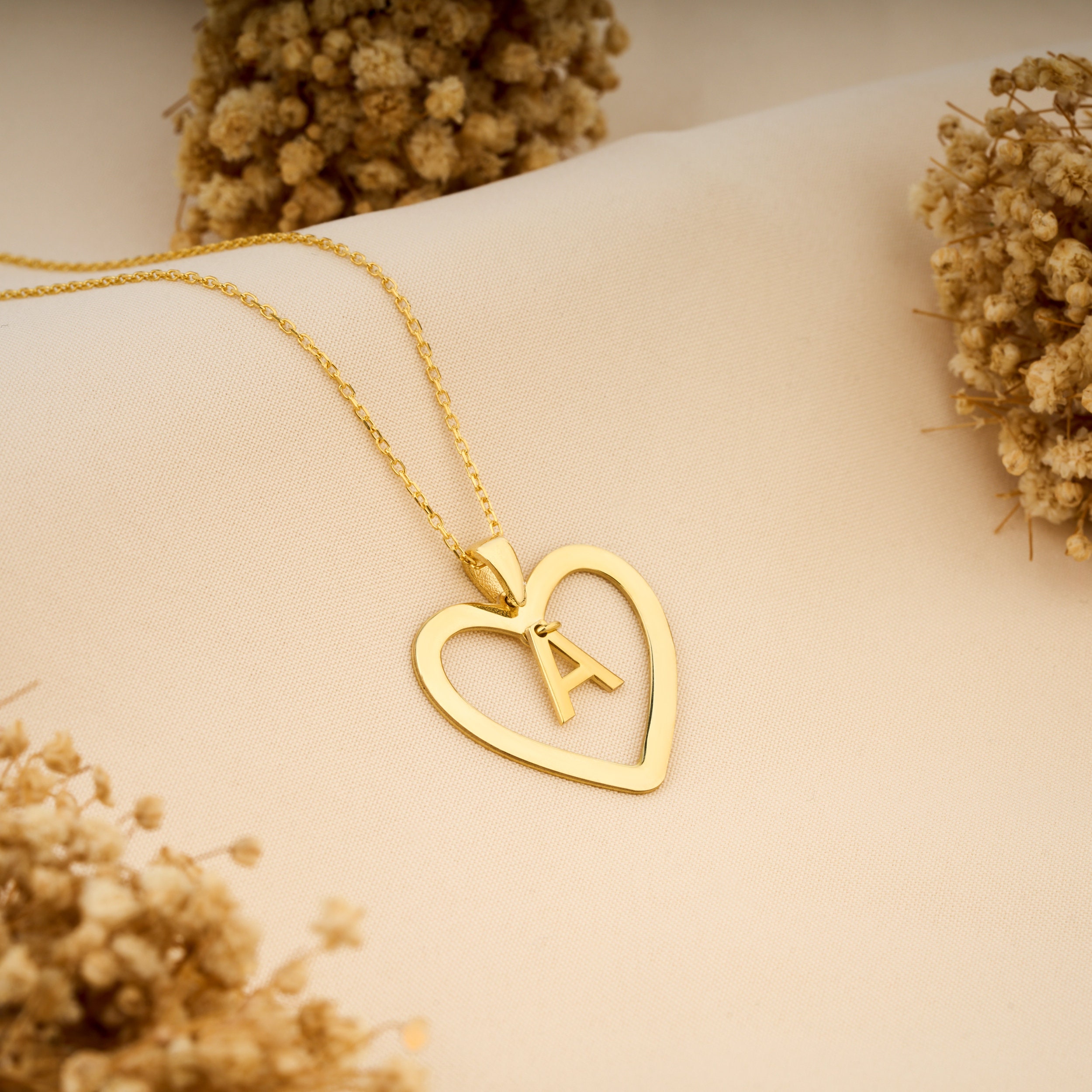 Sterling Silver Heart Initial Necklace: Personalized Letter Pendant - Etsy