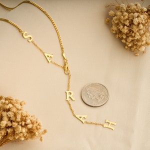 Gold Plated Lariat Name Necklace With Curb Chain, Y Necklace ...