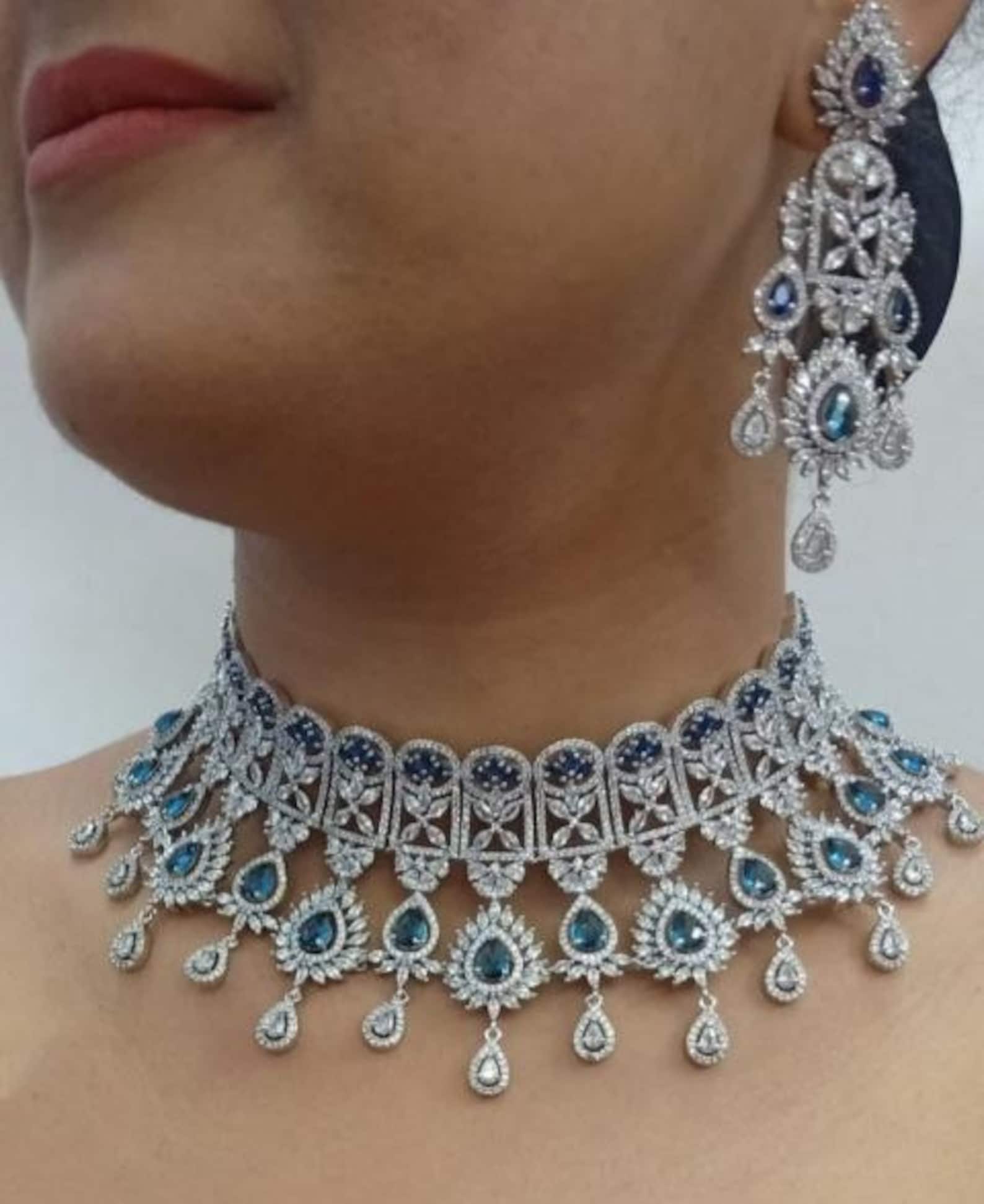 Beautiful American Diamond Necklace Setcz Bridal Necklace Set Wedding ...