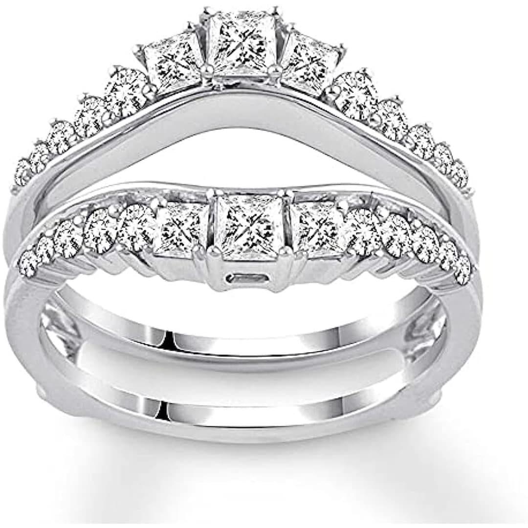Princess & Round Cut 14k White Gold Plated Enhancer and Wrap, Simple ...