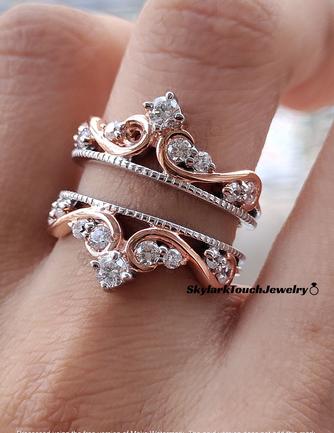 Diamond Band Enhancer Ring, 14K Two Tone Gold Over Guard Band ...