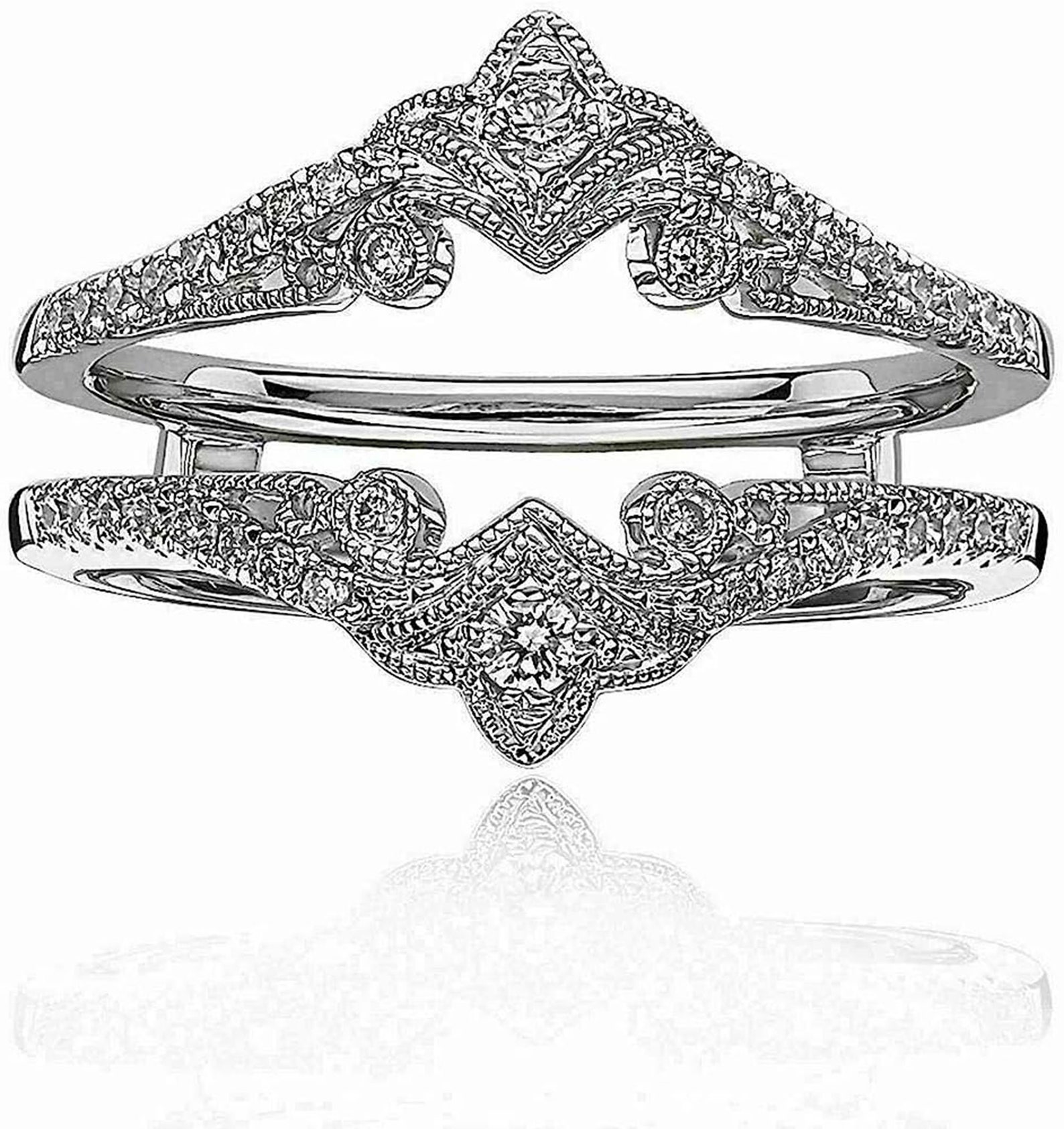 Round Cut Diamonds Art Deco Luxury Enhancer Band/ 14K White - Etsy