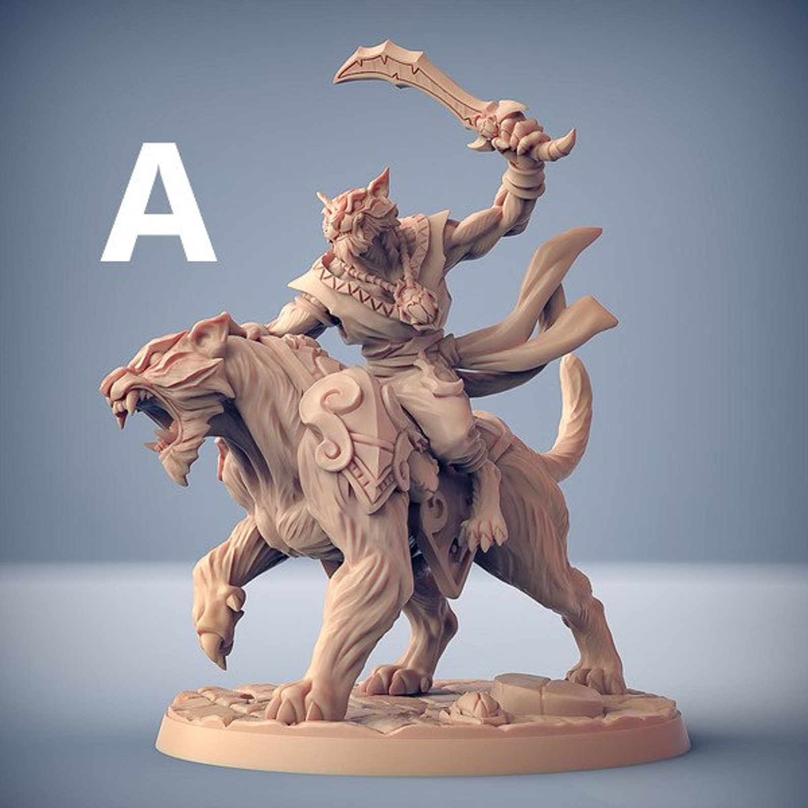 DnD Catfolk Tiger Rider Warrior Mini Tabletop RPG Miniature | Etsy