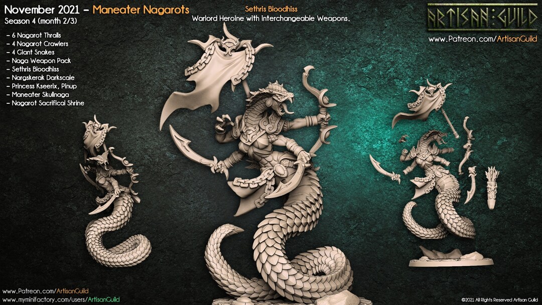 Female Naga Warlord Dnd Miniature Tabletop RPG Dnd Mini D&D Figurine ...