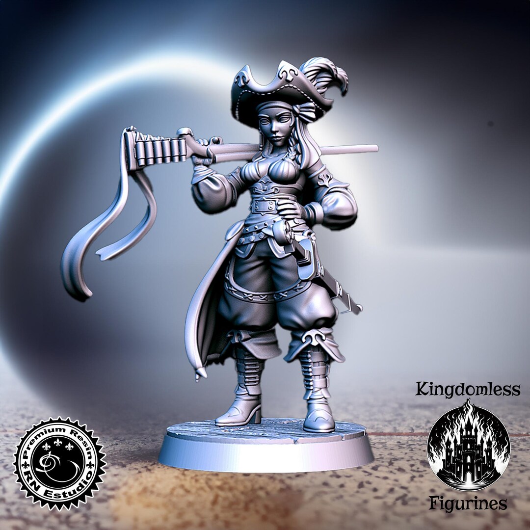 Pirate Female Musket Fighter Miniature: Resin RPG Figurine (28mm/32mm ...