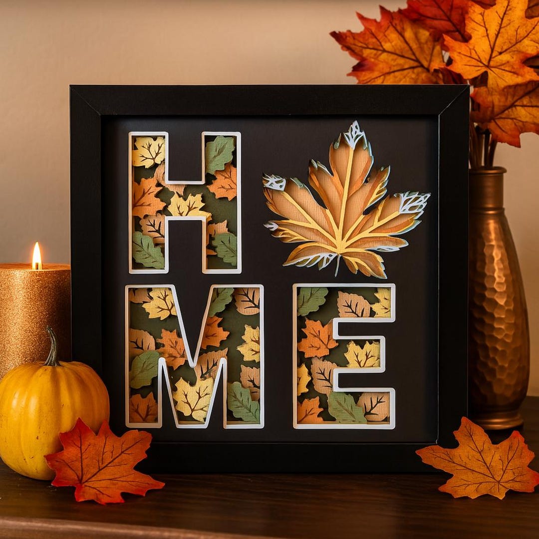 Fall Leaf HOME 8x8 Shadowbox - Etsy