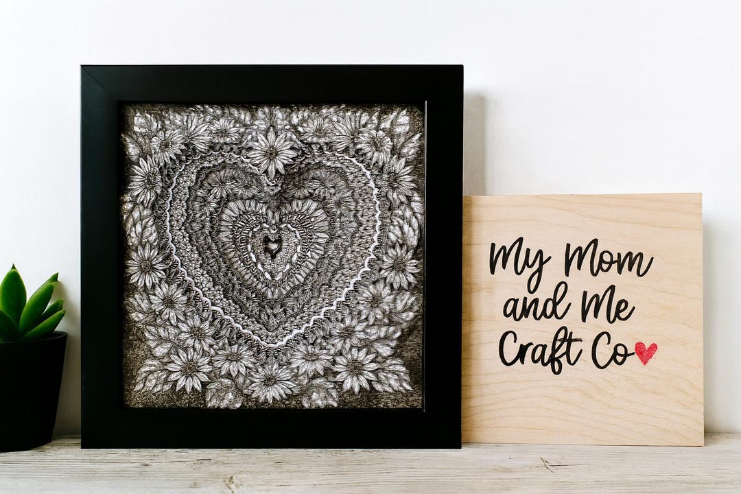 Black & White Flower Heart 6x6 Layered Shadowbox - Etsy