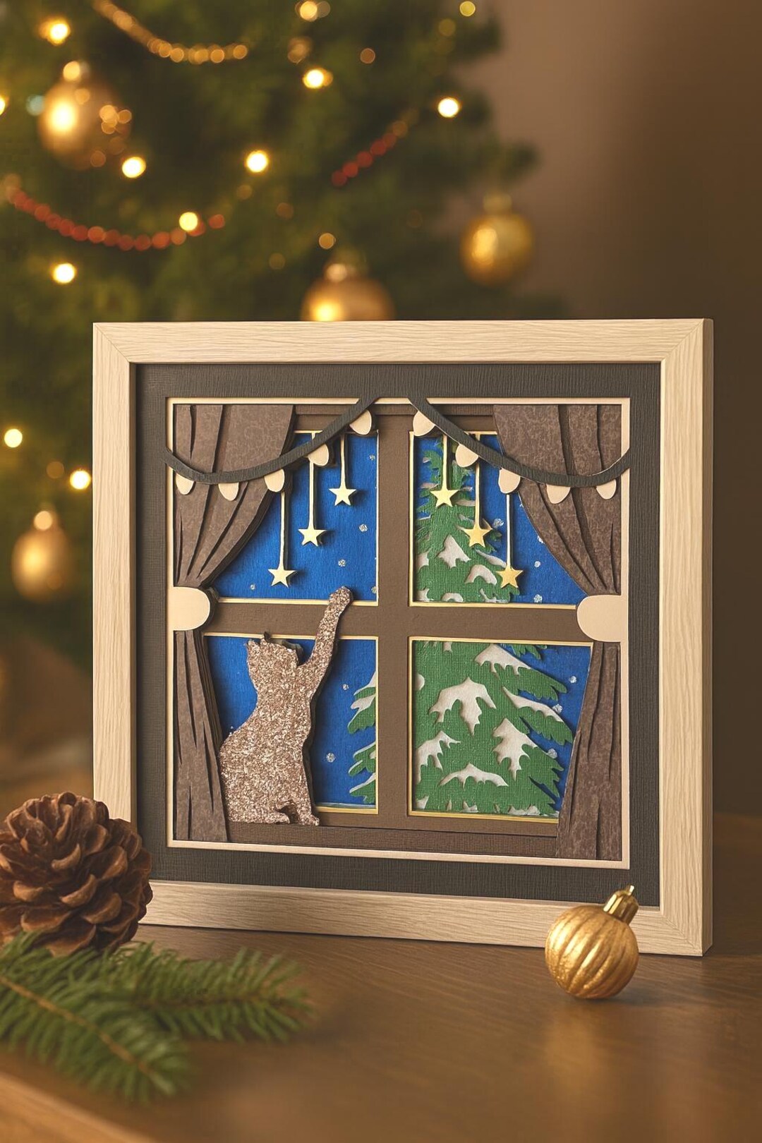 Playful Christmas Cat 9x9 Shadowbox - Etsy