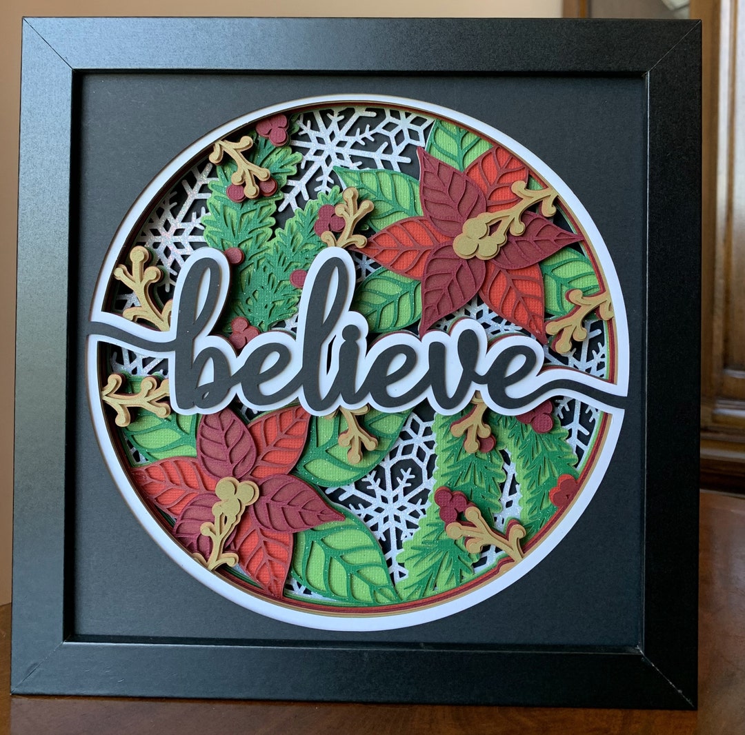 Believe/peace/rejoice Poinsettia 8x8 Shadowbox - Etsy