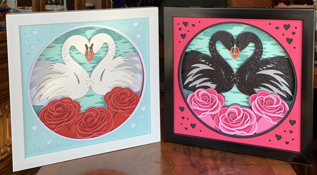 Swans With Roses 10x10 Shadowbox - Etsy