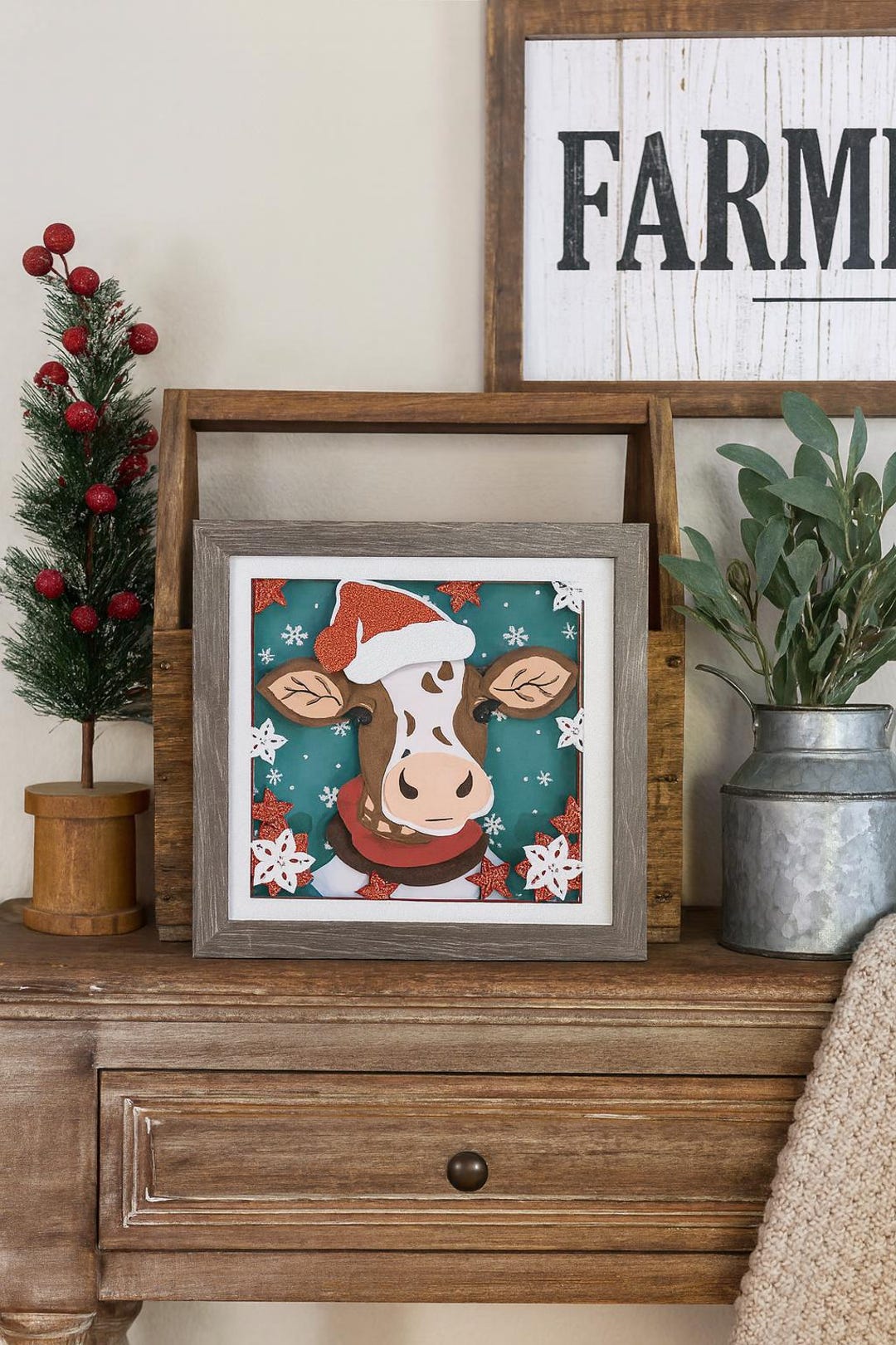 Christmas Cow 8x8 Shadowbox - Etsy