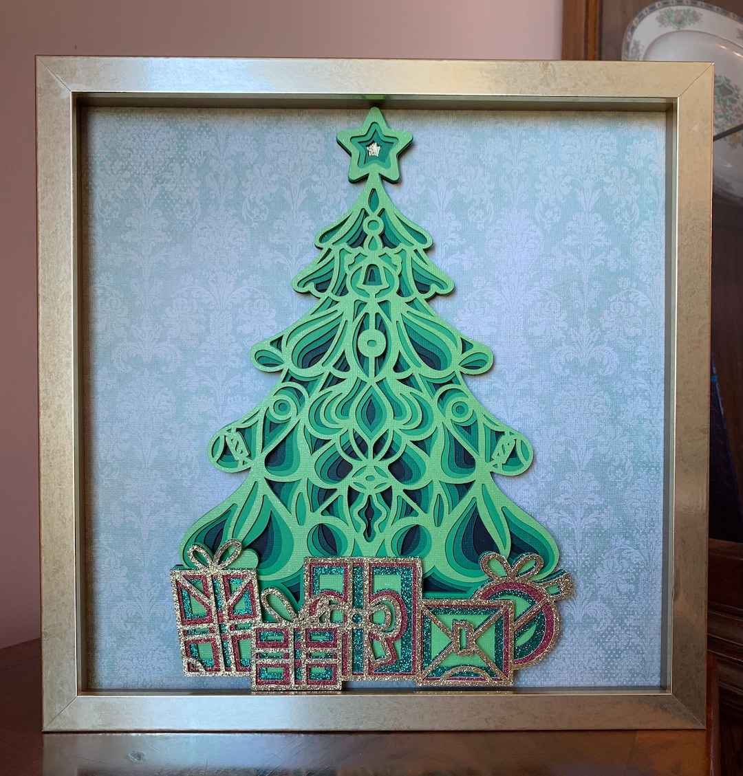 Filigree Christmas Tree With Presents 12x12 Shadowbox - Etsy