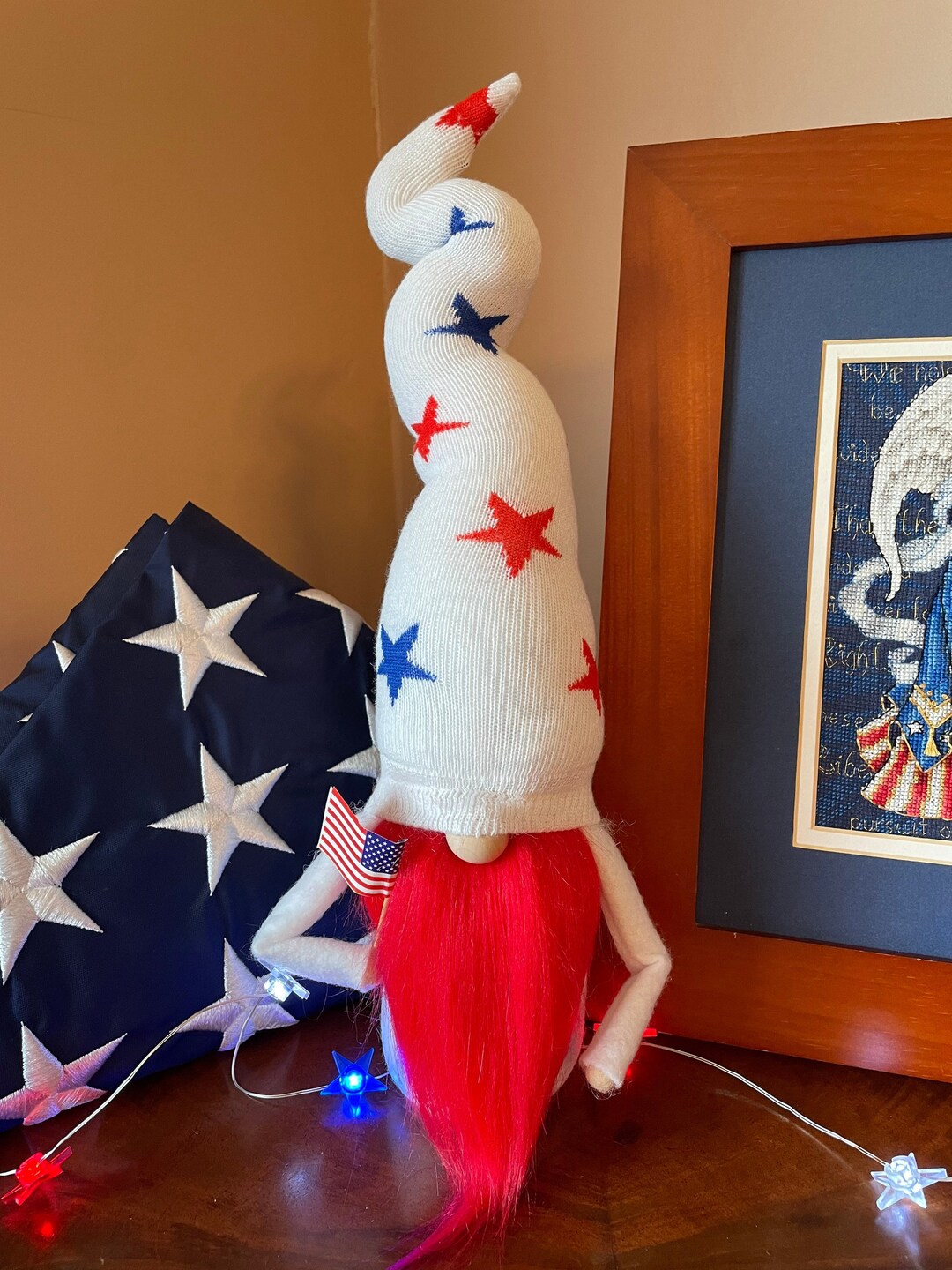 Patriotic Gnome Waving American Flag - Etsy