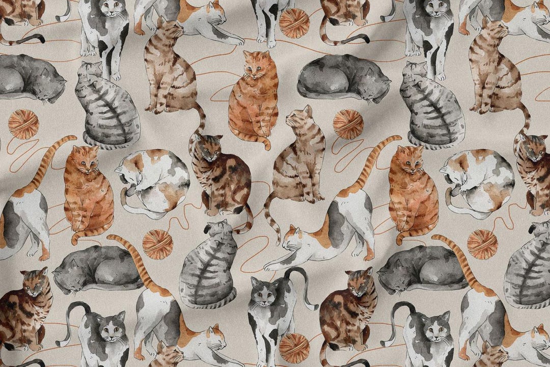 Softshell Fabric, Delicate Elegant Cats Color Nursery Pattern for ...