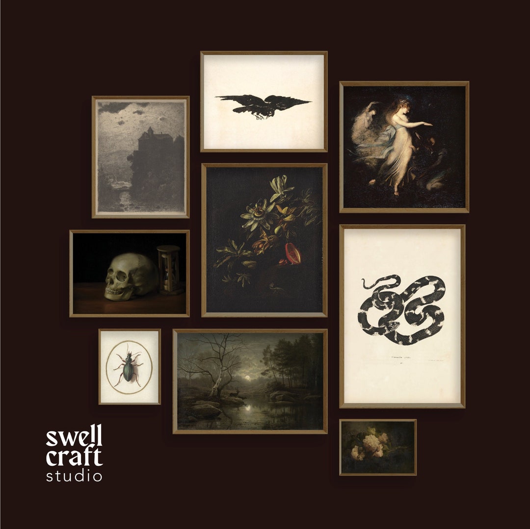 Vintage Gothic Bundle, Printable Art Set, Dark Academia Decor, Gothic ...