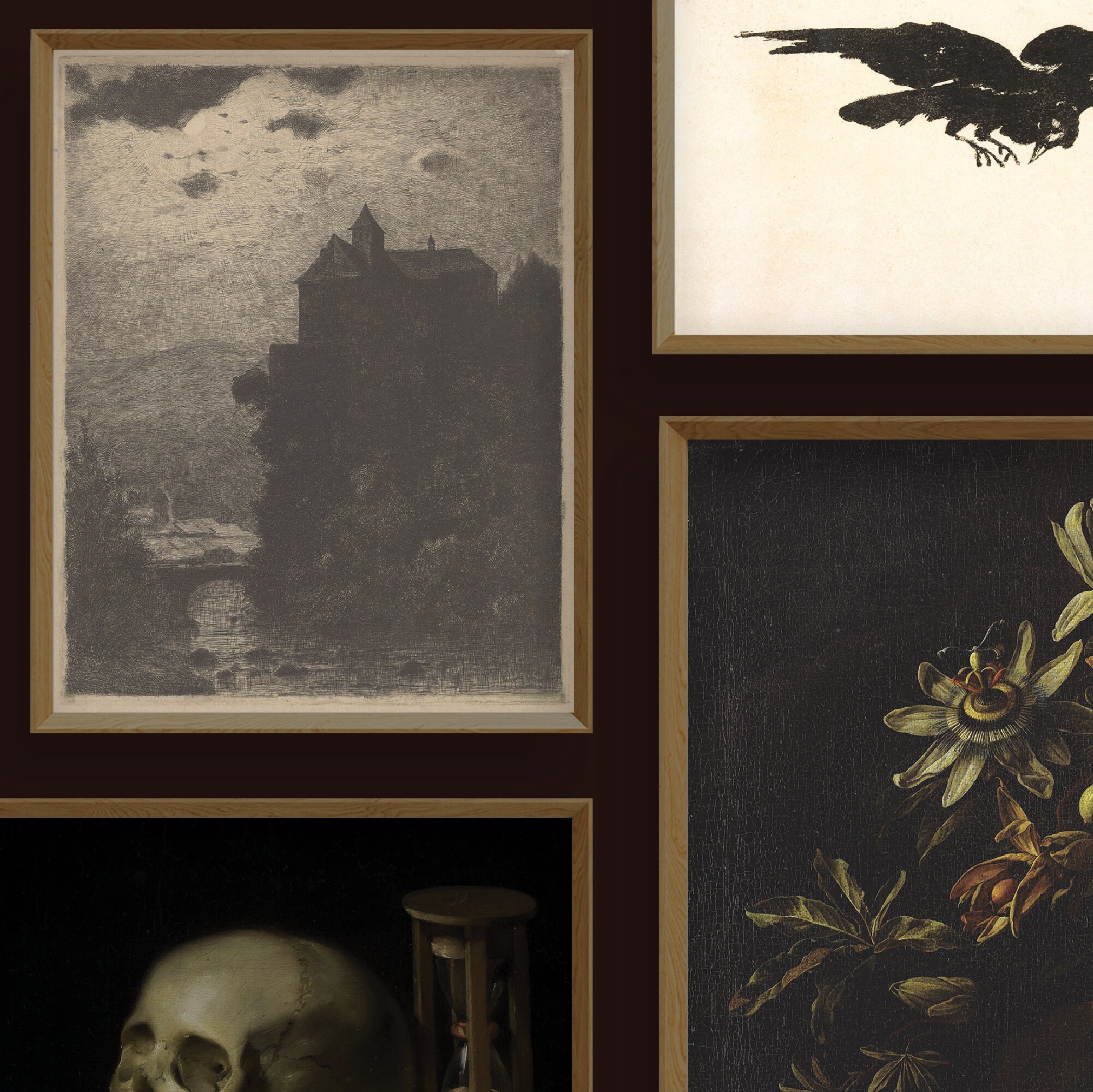 Vintage Gothic Bundle, Printable Art Set, Dark Academia Decor, Gothic ...