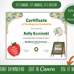 Editable Kindergarten Certificate Diploma Template | Instant Download ...