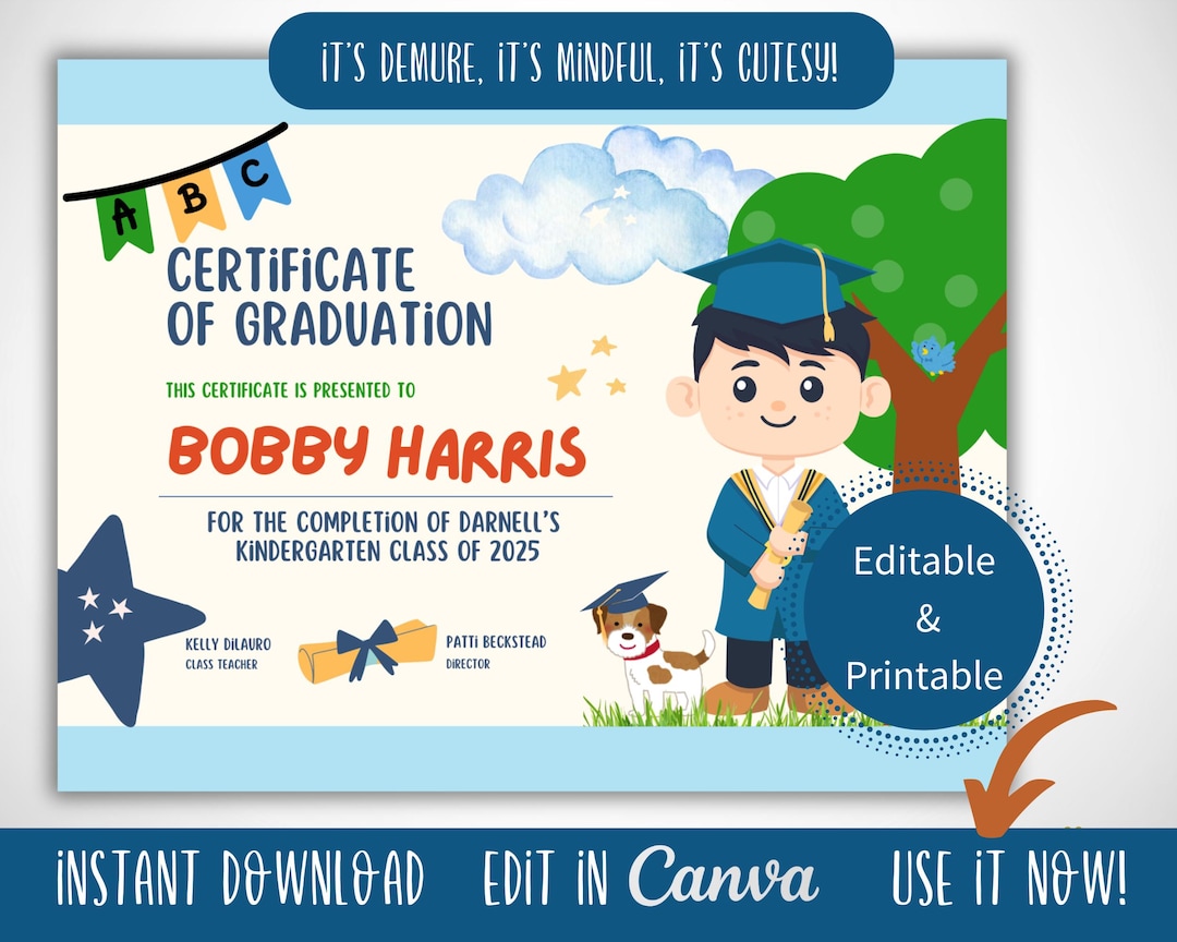 Editable Kindergarten Certificate Diploma | Instant Download| Canva Pro ...