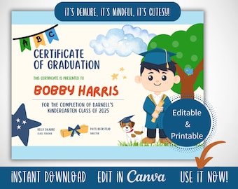 Editable Kindergarten Certificate Diploma | Instant Download| Canva Pro ...