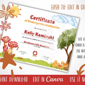 Editable Kindergarten Certificate Diploma Template | Instant Download ...