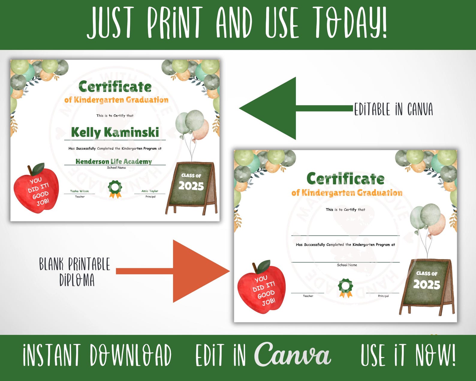 Editable Kindergarten Certificate Diploma Template | Instant Download ...