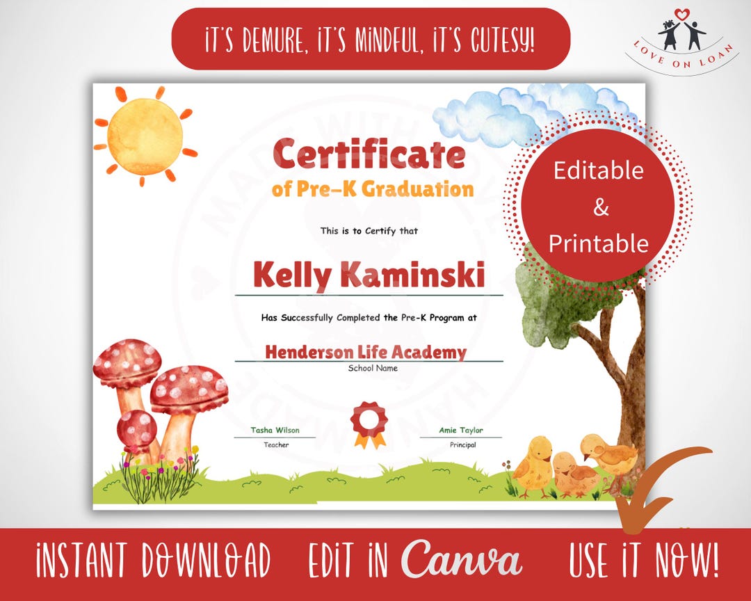 Editable Pre-k Certificate Diploma Template | Instant Download| Teacher ...