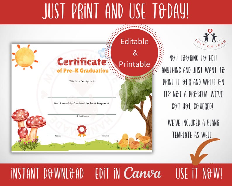 Editable Pre-k Certificate Diploma Template | Instant Download| Teacher ...