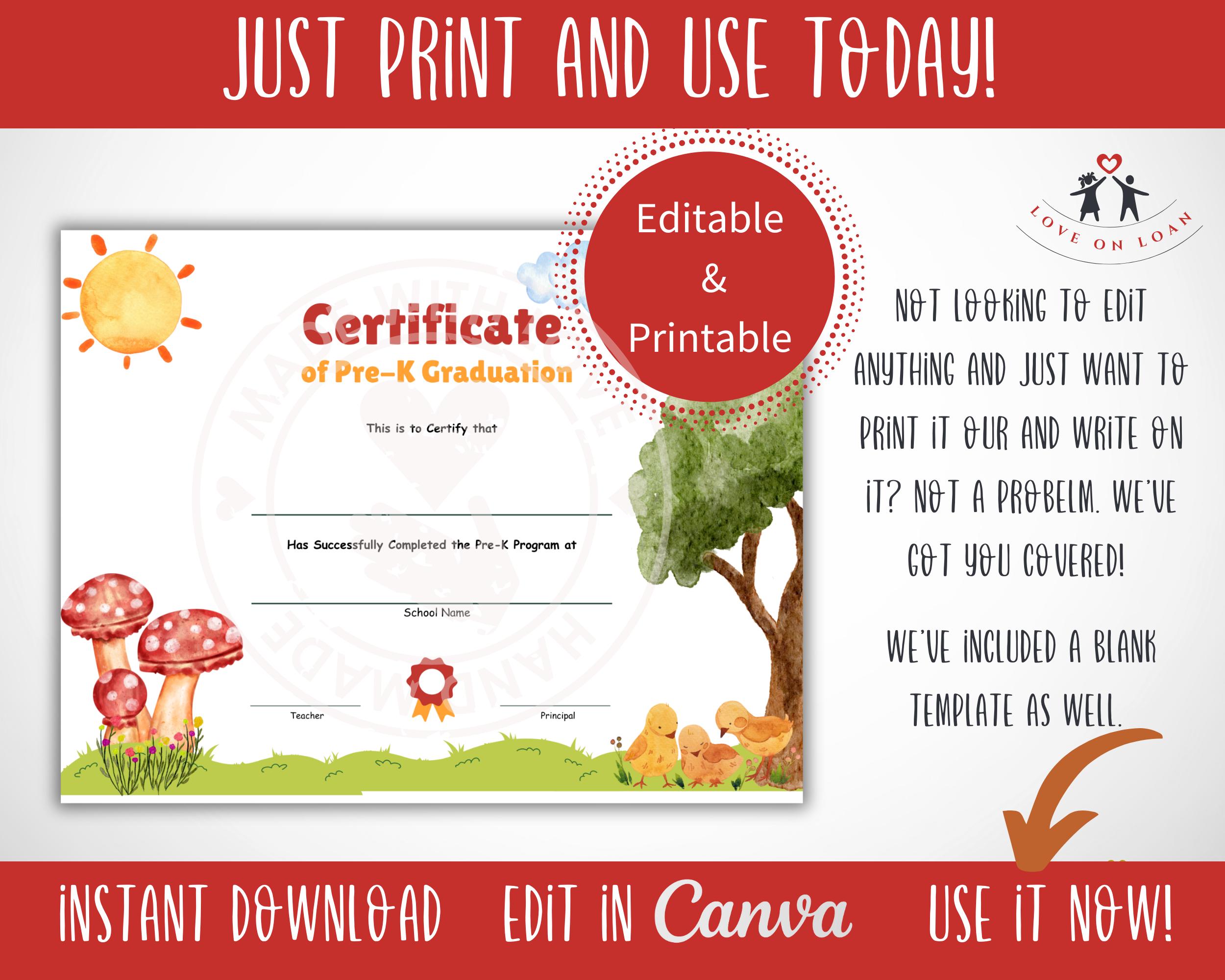 Editable Pre-k Certificate Diploma Template | Instant Download| Teacher ...