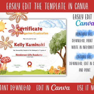 Editable Kindergarten Certificate Diploma Template | Instant Download ...