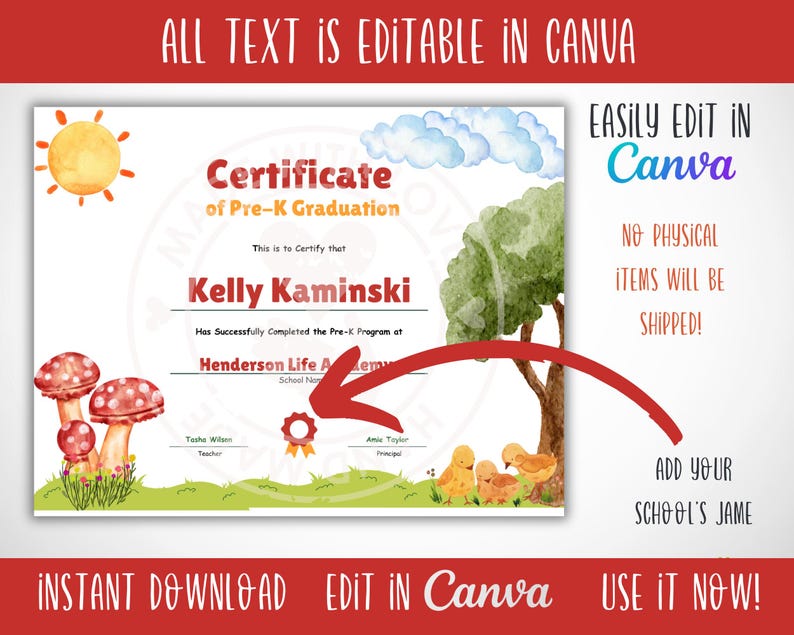 Editable Pre-k Certificate Diploma Template | Instant Download| Teacher ...
