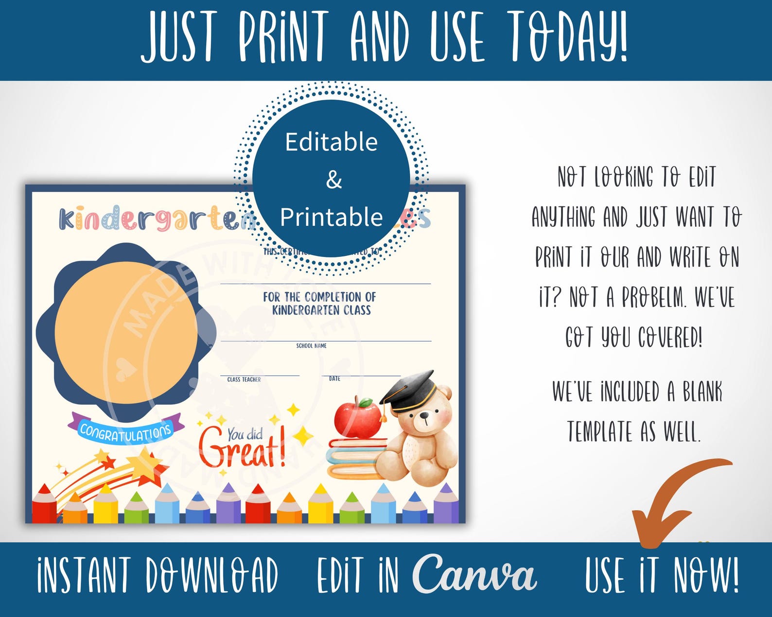 Editable Kindergarten Certificate Diploma | Instant Download| Canva Pro ...