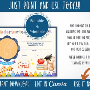 Editable Kindergarten Certificate Diploma | Instant Download| Canva Pro ...