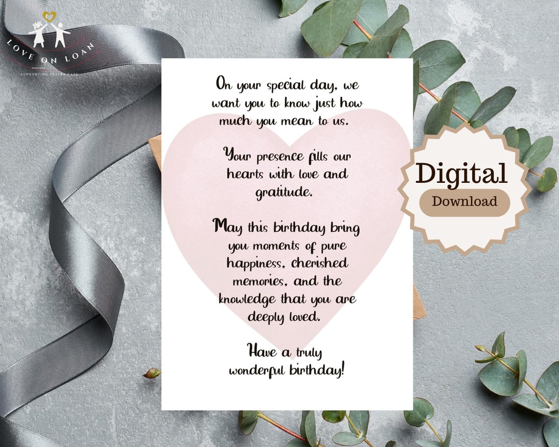 Printable Foster Daughter Birthday Greeting Card Personalized ...