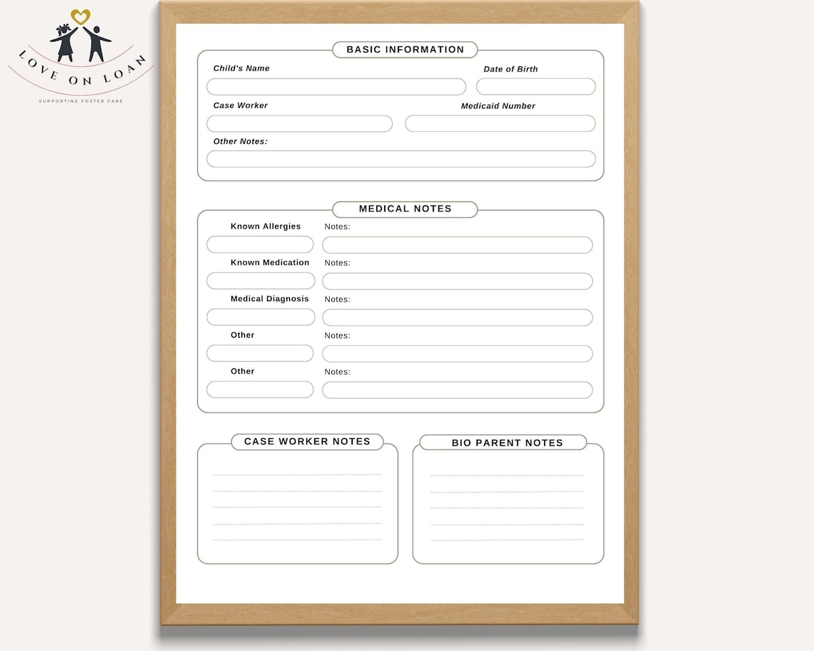 Foster Care Binder Template: Child Information Printable (digital ...