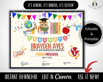 Editable Kindergarten Certificate Diploma | Instant Download| Canva Pro ...