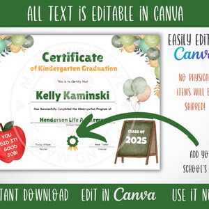 Editable Kindergarten Certificate Diploma Template | Instant Download ...