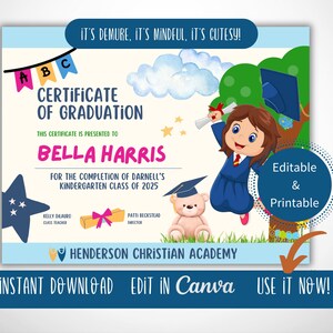Editable Kindergarten Certificate Diploma Template | Instant Download ...