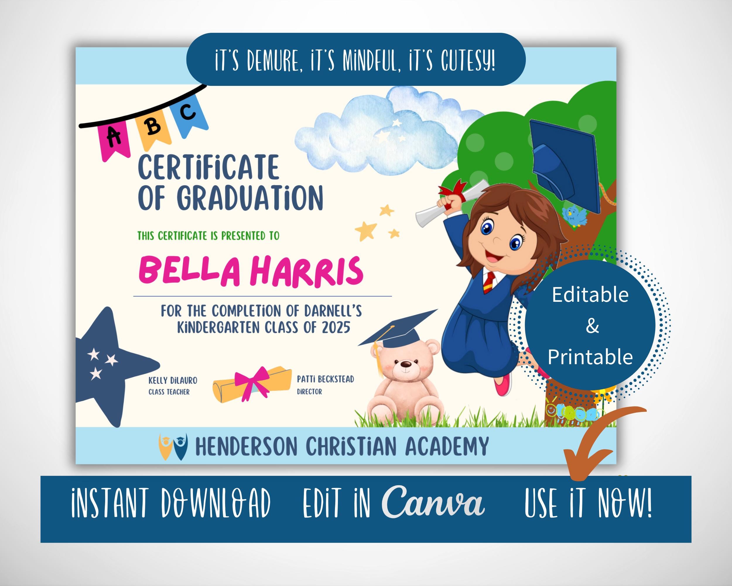 Editable Kindergarten Certificate Diploma Template | Instant Download ...