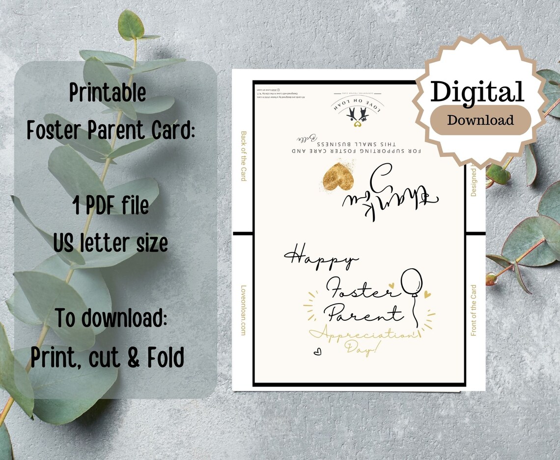 Printable Foster Parent Greeting Card Instant Download 7x5 - Etsy