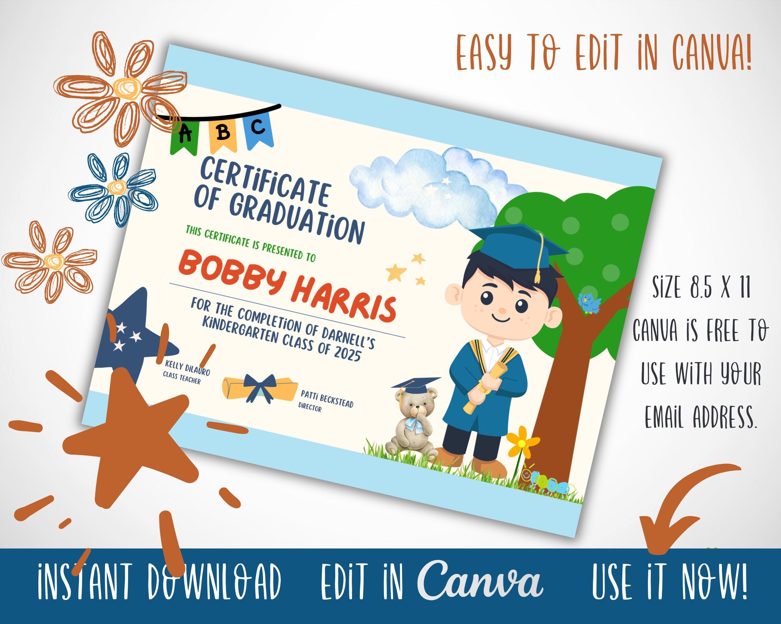 Editable Kindergarten Certificate Diploma | Instant Download| Canva Pro ...