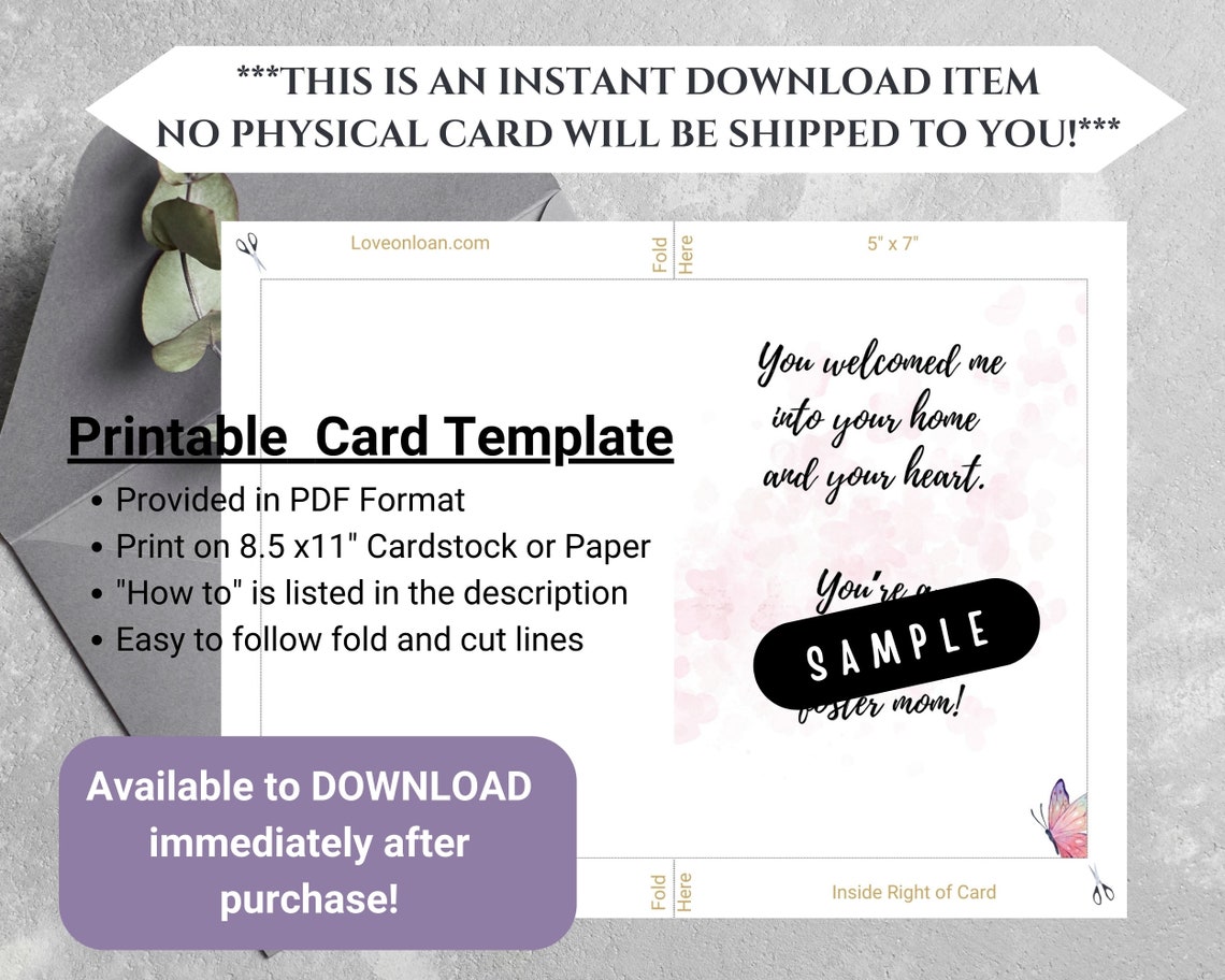 Thank You Greeting Card for Foster Mom Printable Instant - Etsy