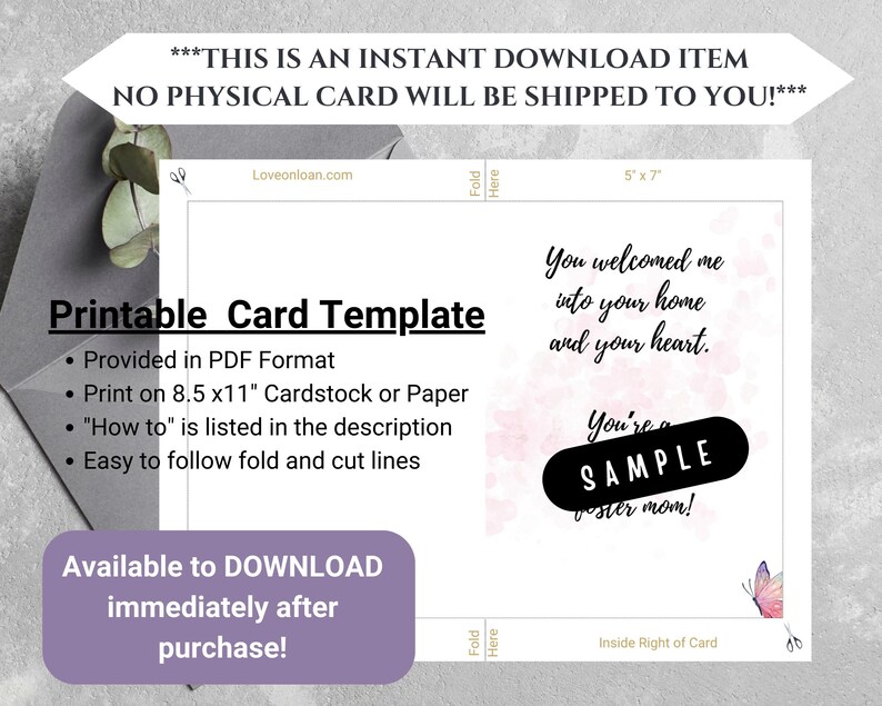 Thank You Greeting Card for Foster Mom Printable Instant - Etsy