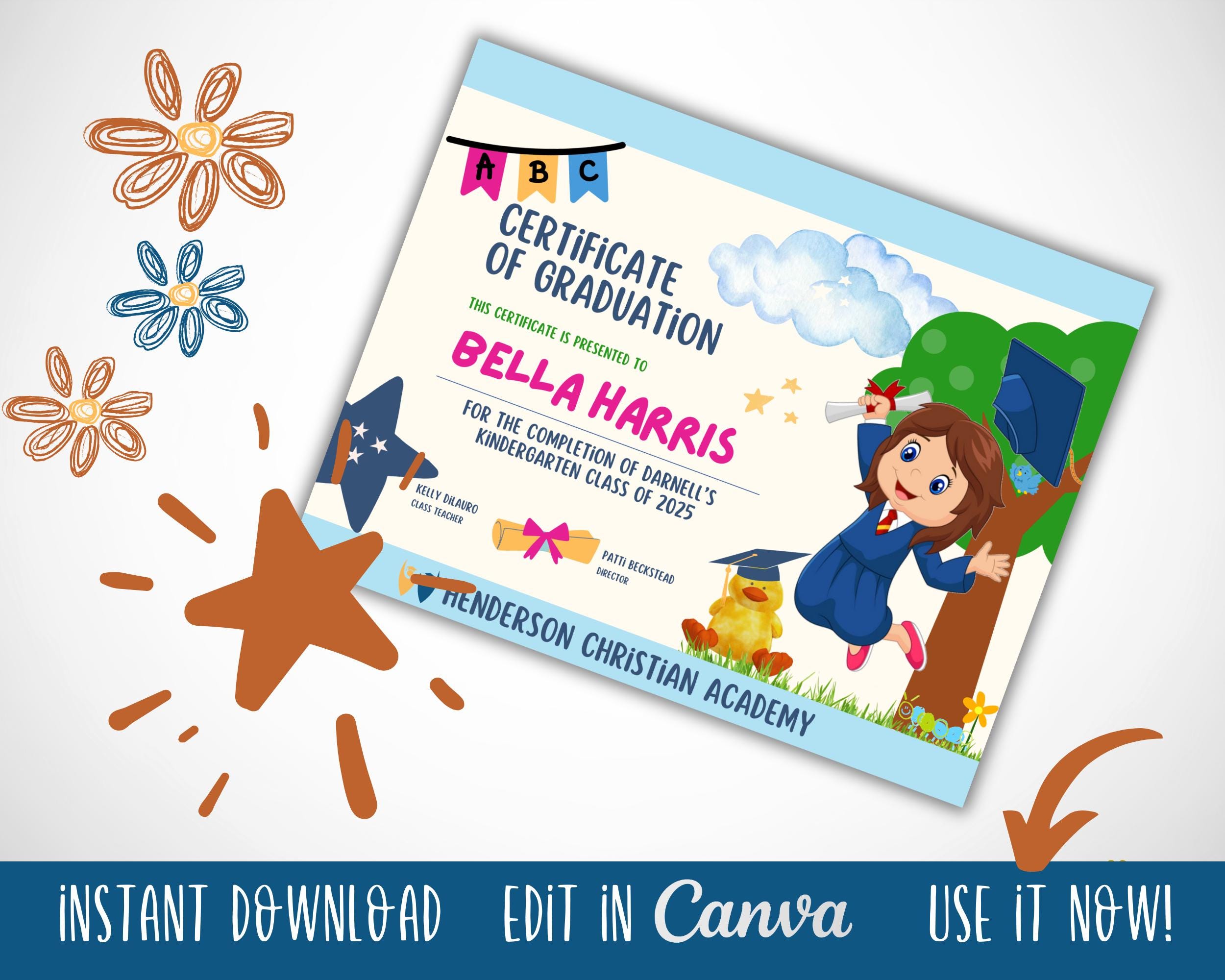 Editable Kindergarten Certificate Diploma Template | Instant Download ...